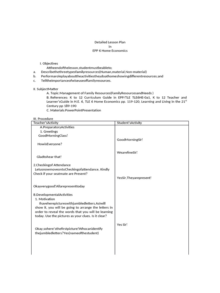 Detailed Lesson Plan in EPP | PDF