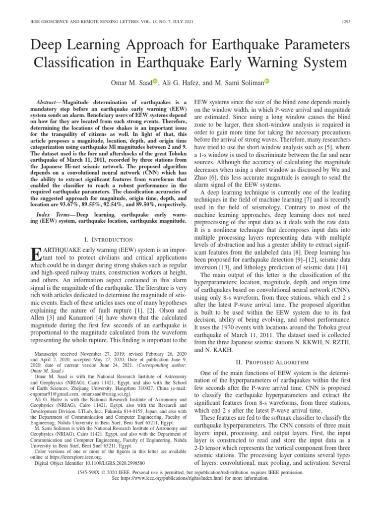Deep Learning Approach For Earthquake Parameters Classification in Earthquake Early Warning ...