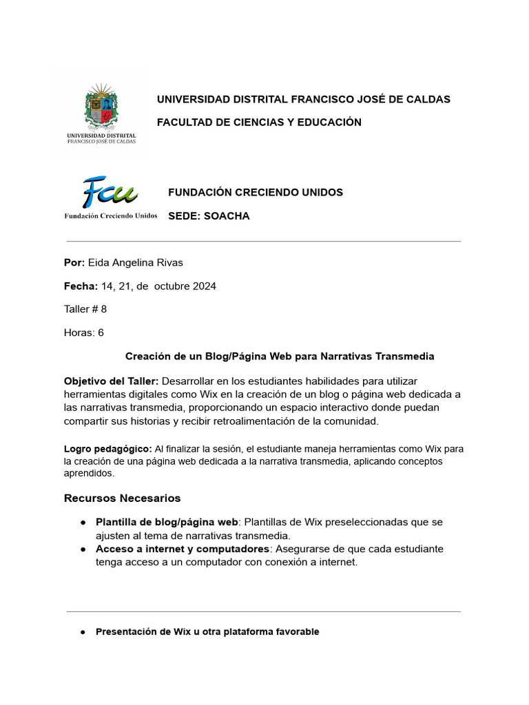 Taller # 8 Creación de Un Blog - Página Web para Narrativas Transmedia ...