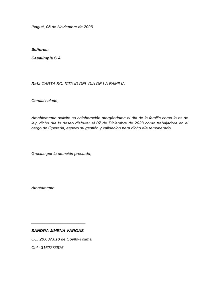 Solicitud Dia de La Familia | PDF