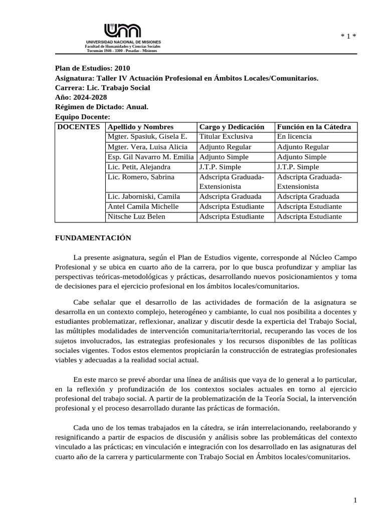 Programa Taller IV 2024 | PDF