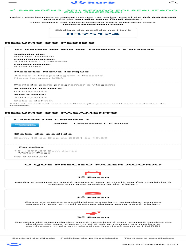 HURB - Compra Realizada Com Sucesso! | PDF