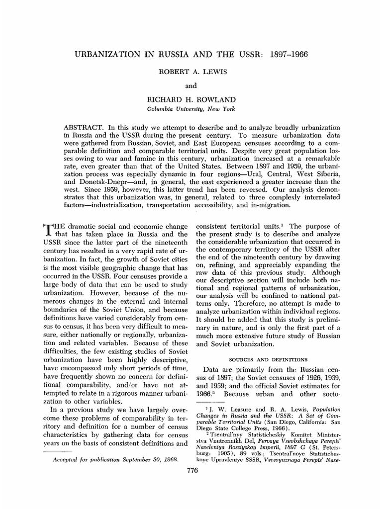 Urbanization in Russia and The Ussr 1897-1966 | PDF