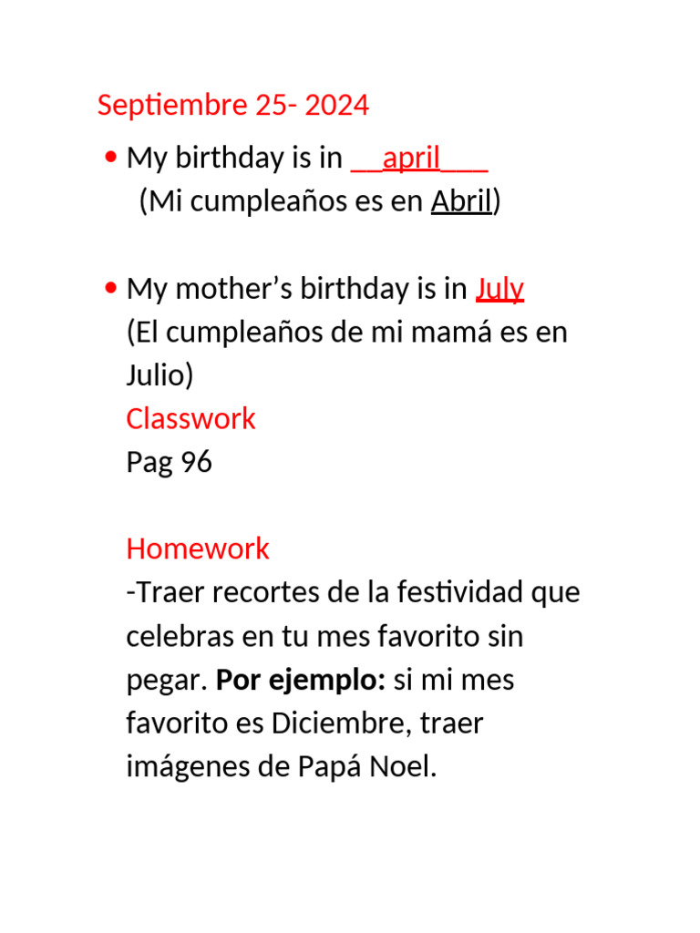 Septiembre 25 (Segundo - Ingles) | PDF