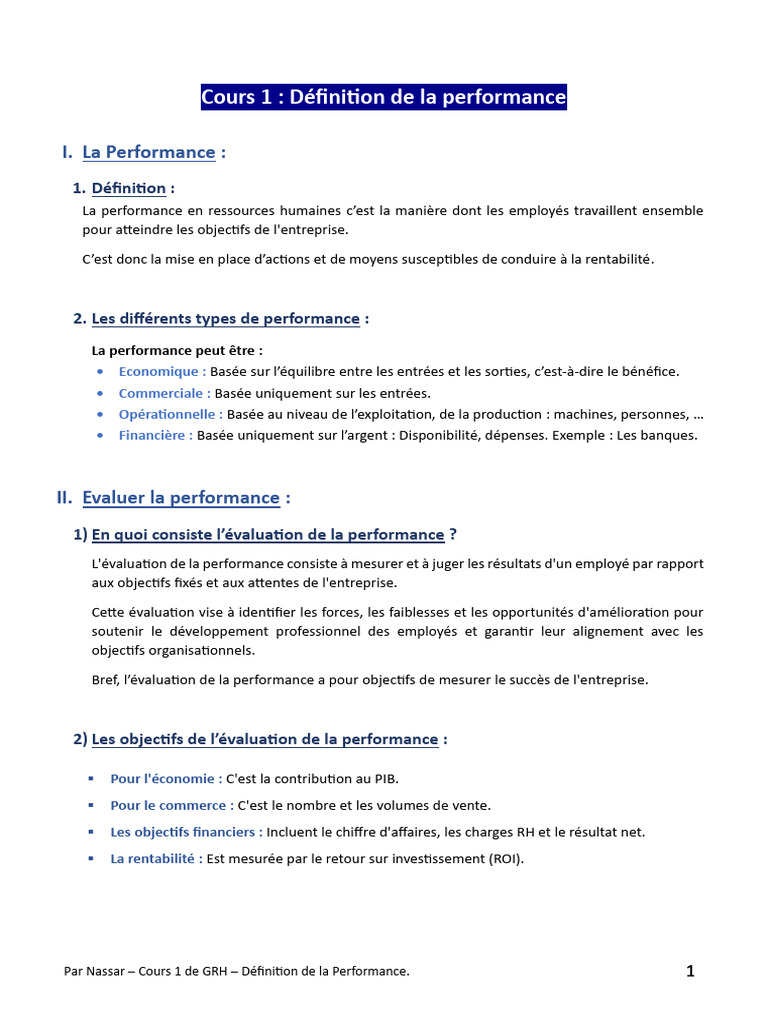 Cours 1 - Gestion de La Performance en RH - by Nassar | PDF