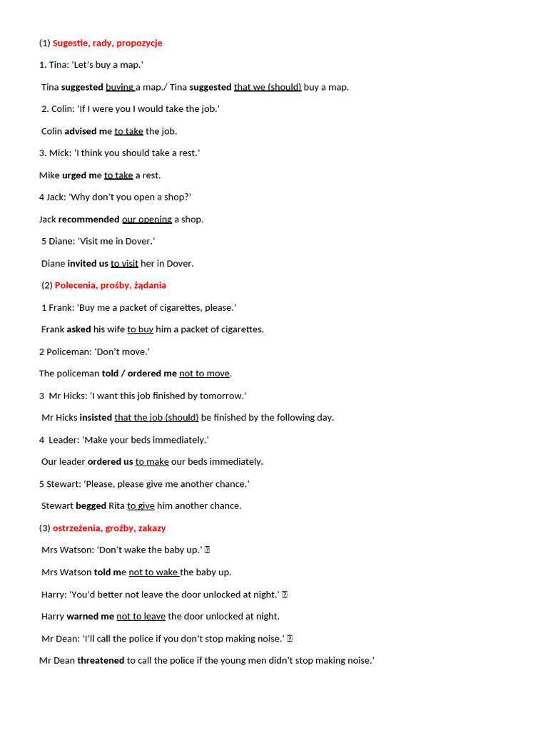 Reported Speech Set of Exercises | PDF