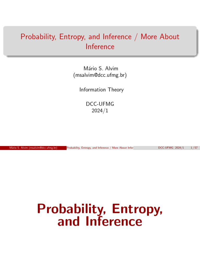 L02 Probabiliy Entropy Inference MoreAboutInference (Still) | PDF