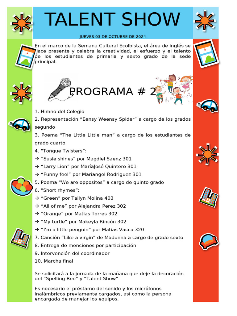 Programa 2024 Rally Matemático y Talent Show | PDF