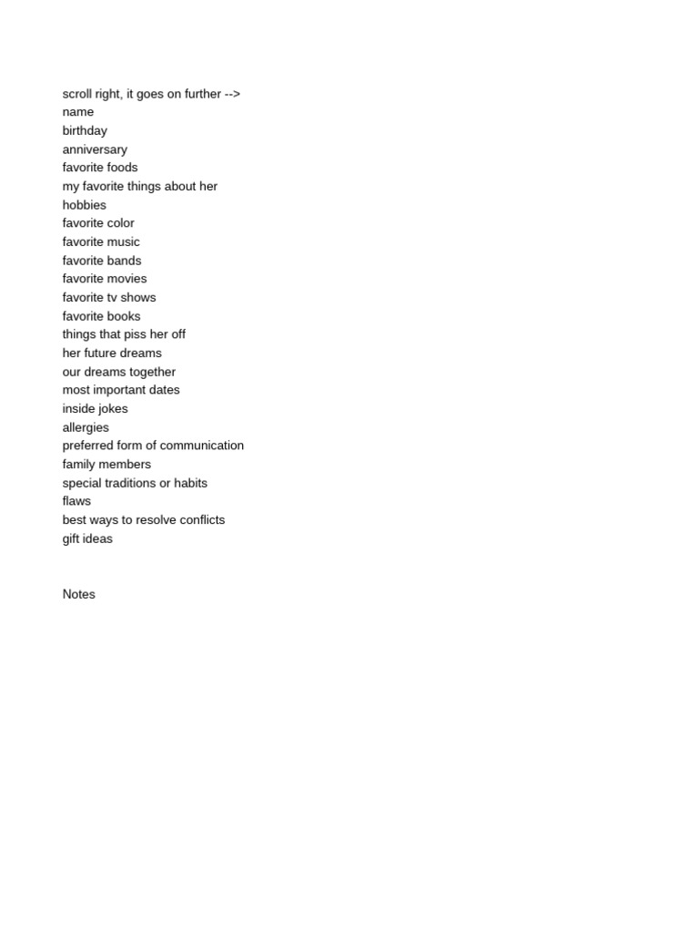 Girlfriend Spreadsheet Template | PDF