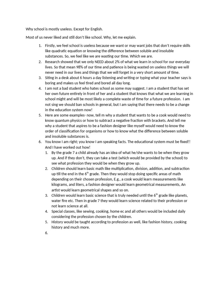 Why School Is Mostly Useless | PDF