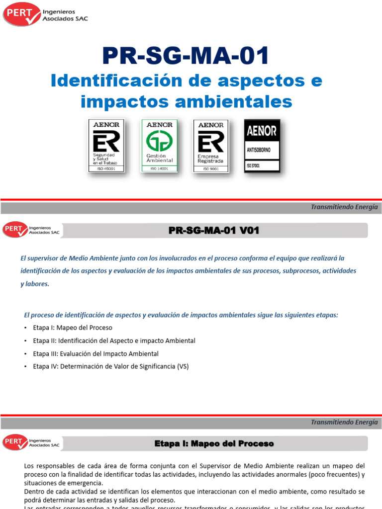 PR-SG-MA-01 V01 Identificación de aspectos e impactos ambientales | PDF