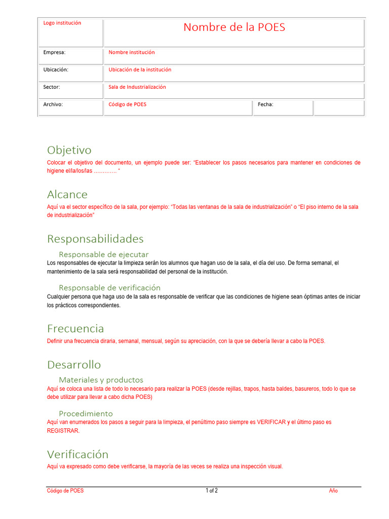 Formato POES - Práctico | PDF