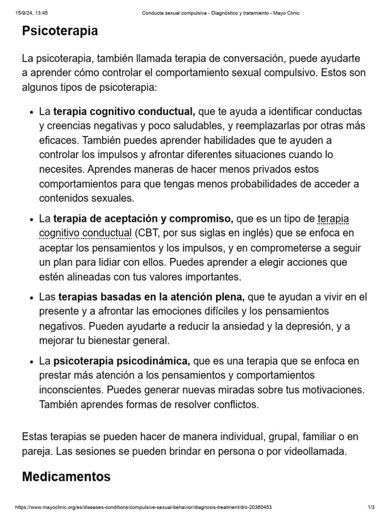Conducta Sexual Compulsiva - Diagnóstico y Tratamiento - Mayo Clinic | PDF