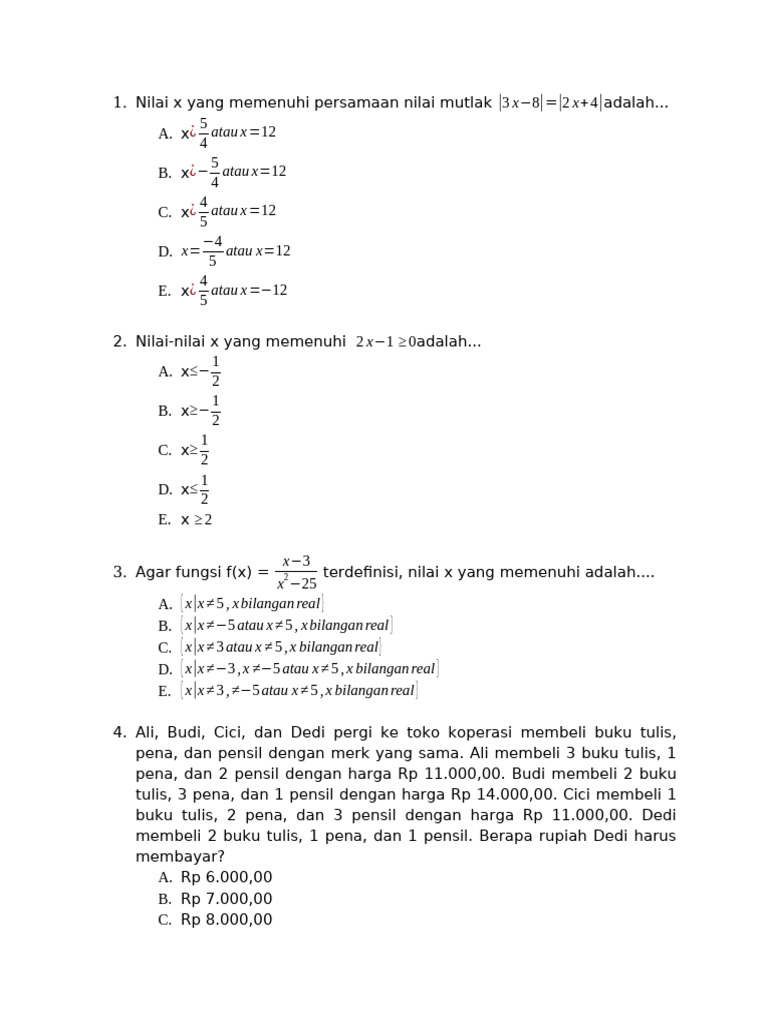 Soal Uas MTK Wajib 2021 Fix | PDF