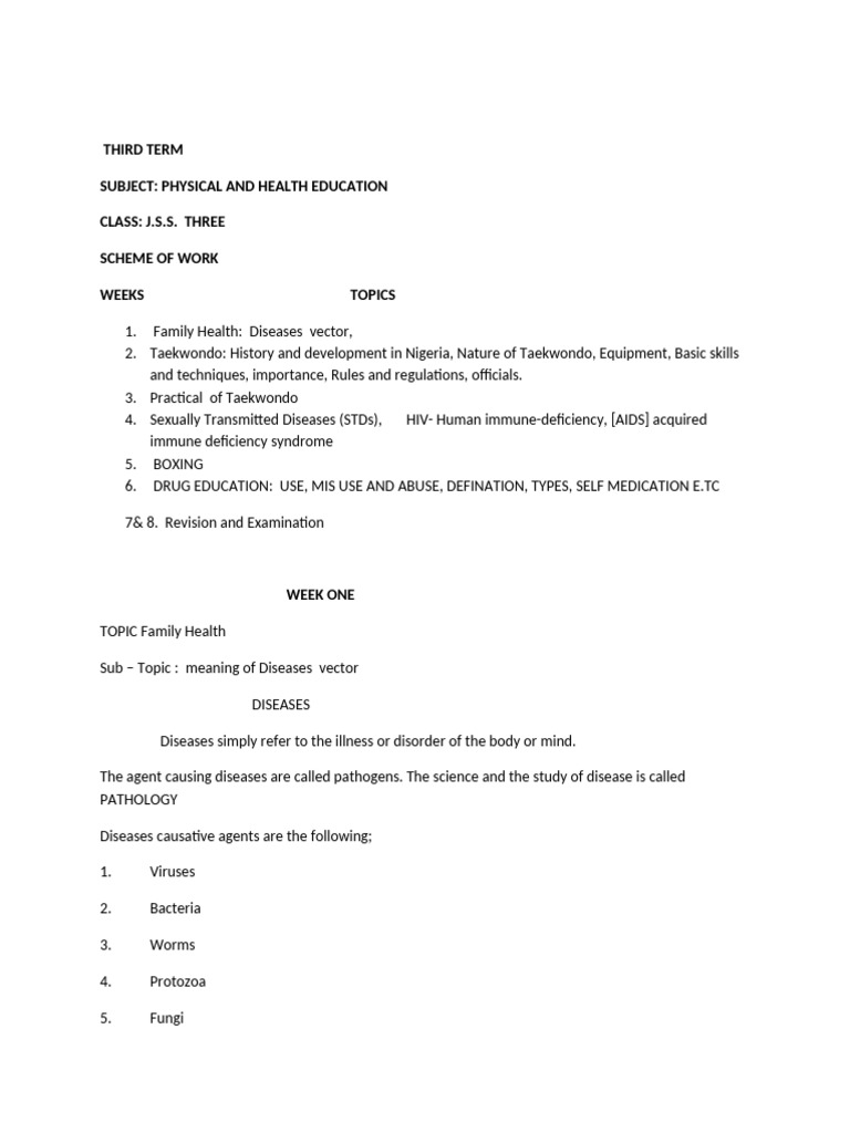 Third Term Subject: Physical and Health Education Class: J.S.S. Three ...