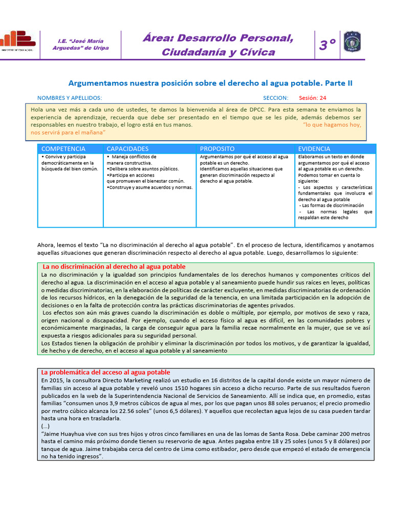FICHA DPCC 3°sesion 24 | PDF