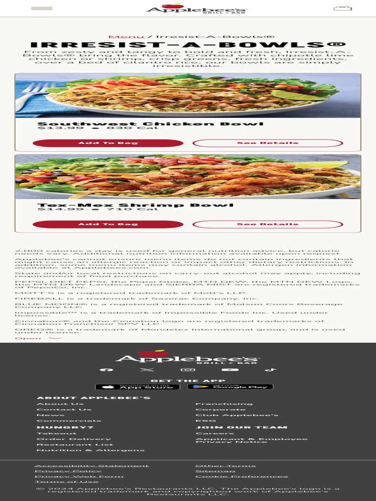 Applebee's® Menu - Irresist A Bowls | PDF | Pepsi Co