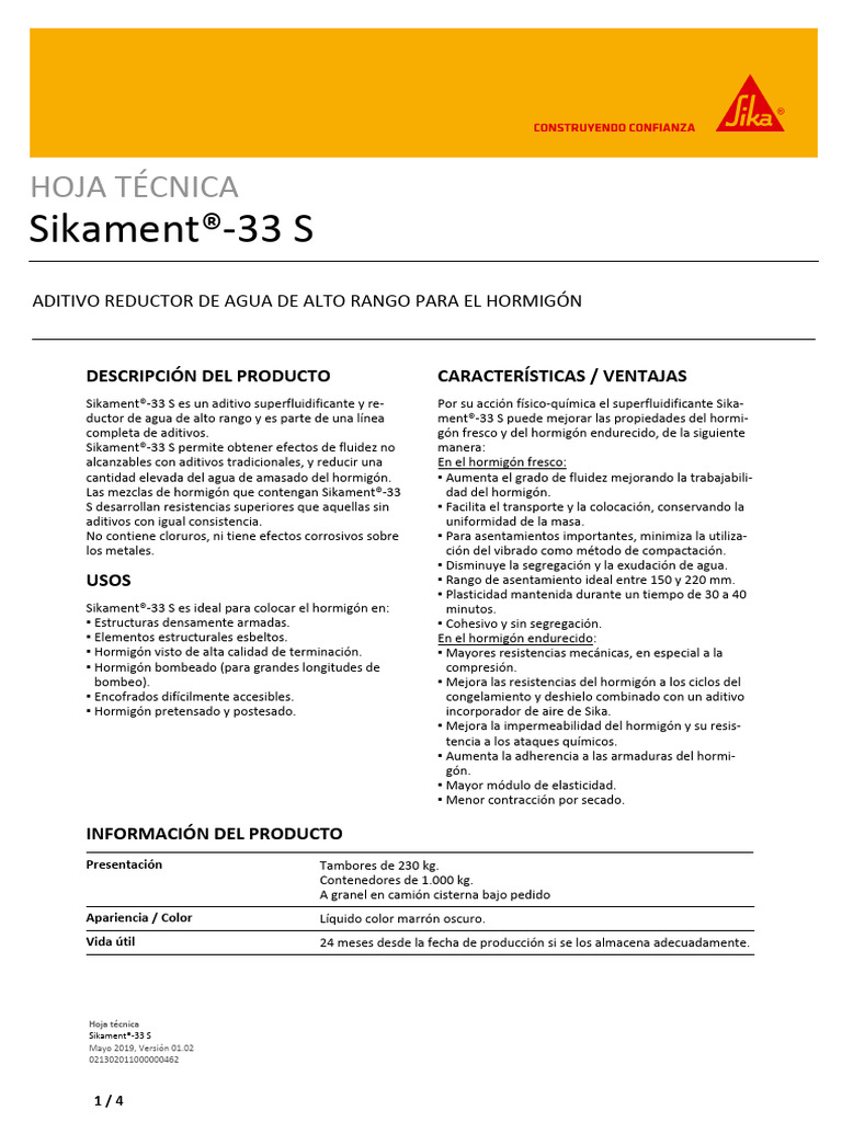 07 - Aditivos - Ficha Tecnica Sikament 33S | PDF