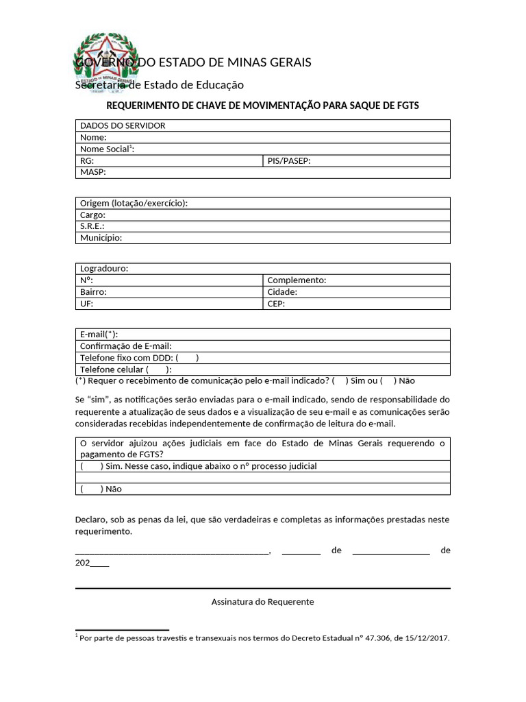 Formulário para Requerimento Chave FGTS-V.2 | PDF