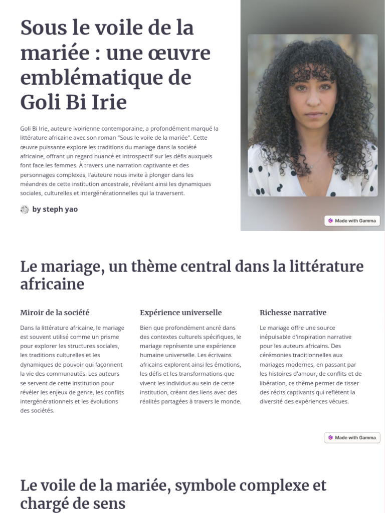 Sous Le Voile de La Mariee Une Oeuvre Emblematique de Goli Bi Irie | PDF