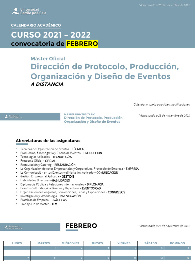 Calendario 22-23 Master Dis Prot Ed FEB | PDF