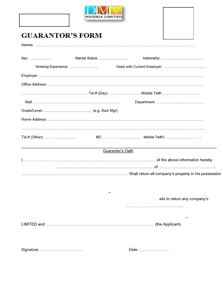 GUARANTOR FORM Sample | PDF