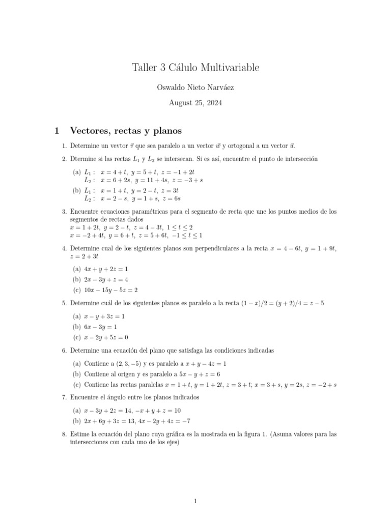 Taller_1_Cálculo_Multivariable gerardo | PDF
