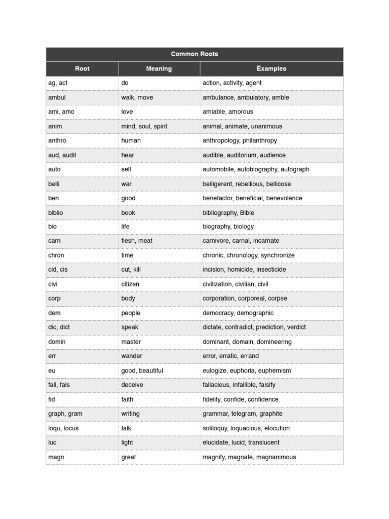 Prefixes Roots Suffixes | PDF