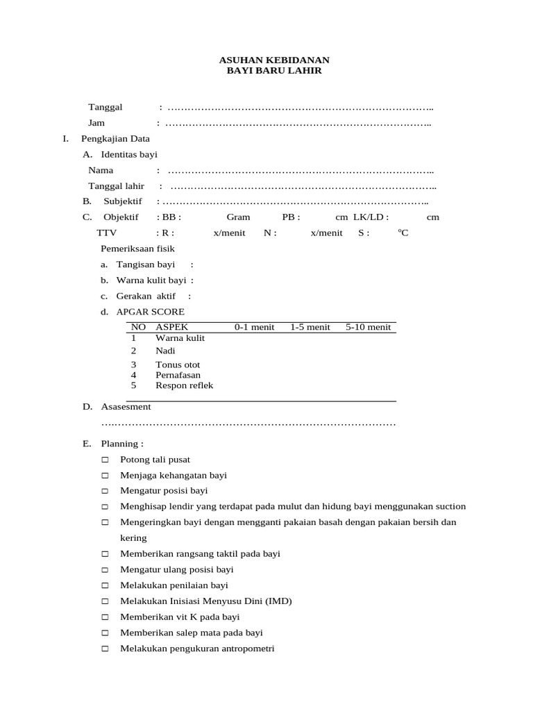 Form Askeb Asuhan Kebidanan Bayi Baru Fix | PDF