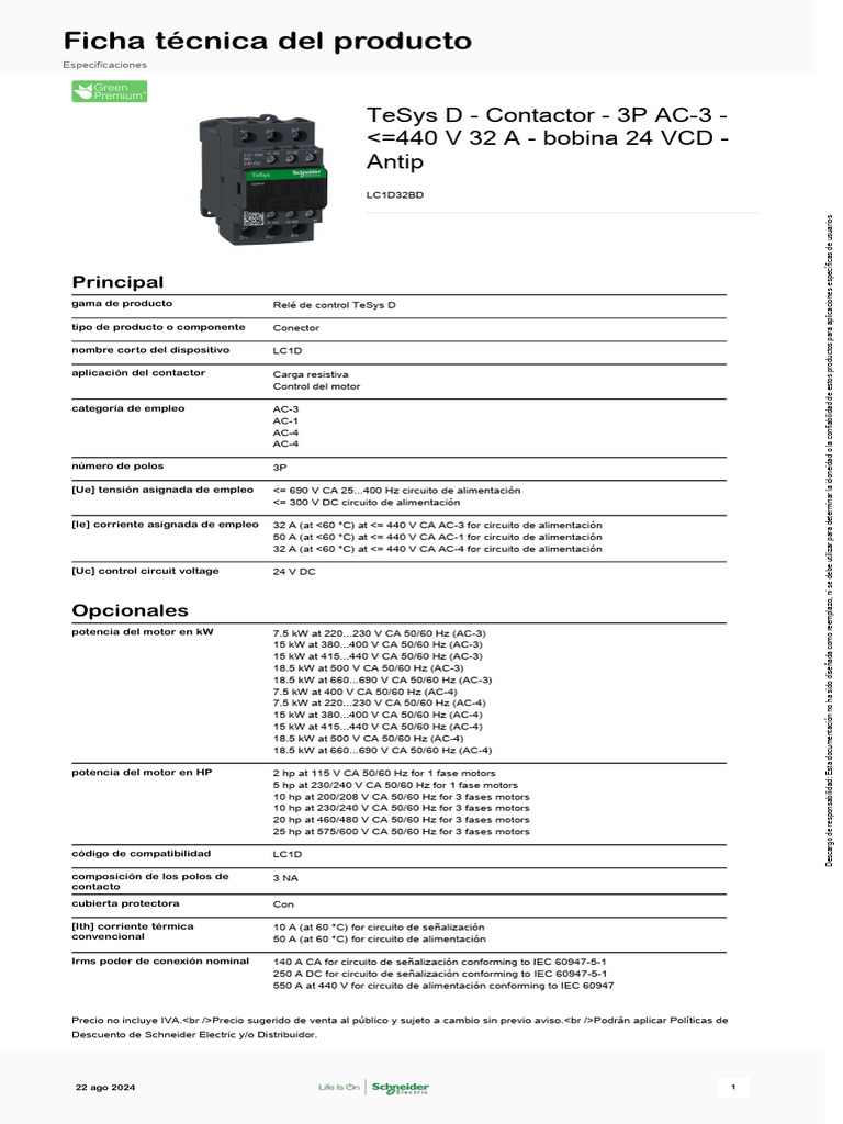 Schneider Electric - TeSys-Serie-D - LC1D32BD | PDF
