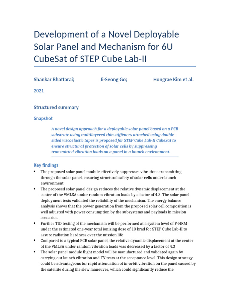 03 Shankar Development of A Novel Deployable Solar Panel and Mechanism For 6U CubeSat of STEP ...