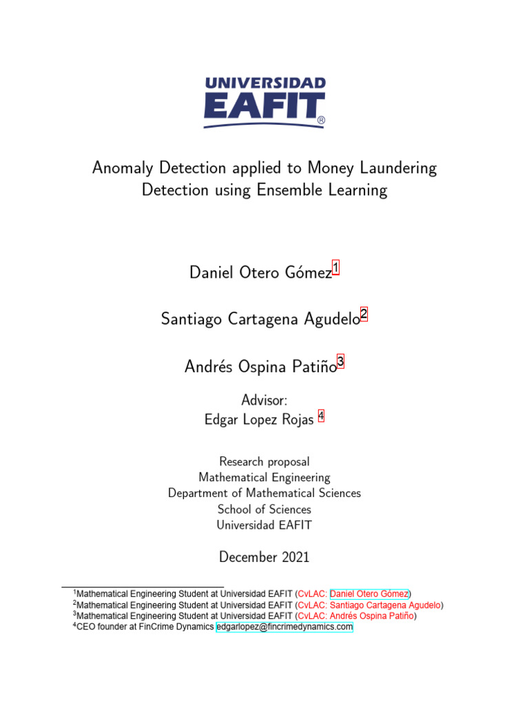 Anomaly Detection Applied To Money Laundering Detection Using Ensemble Learning | PDF