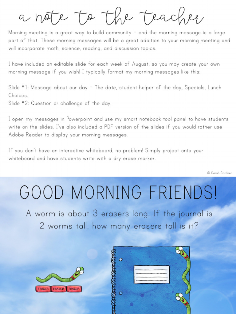 EDITABLE Second Grade Morning Messages - September | PDF