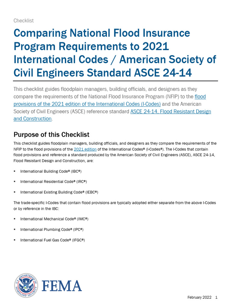 Fema - Checklist Nfip 2021 I Codes Asce 24 14 | PDF