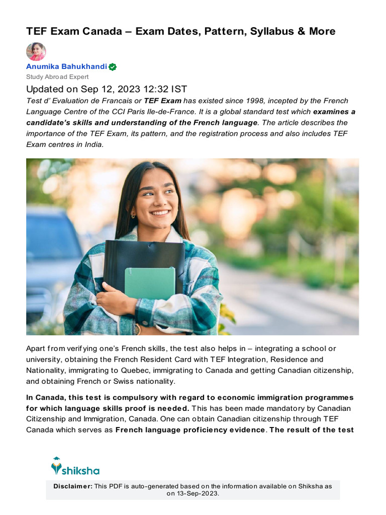 TEF Exam Canada - Exam Dates, Pattern, Syllabus & More: Updated On Sep ...