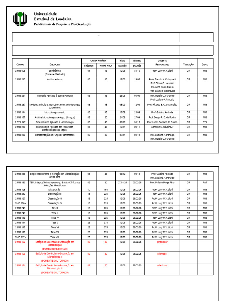 Quadro Horario PPM 2024 2S Mural | PDF