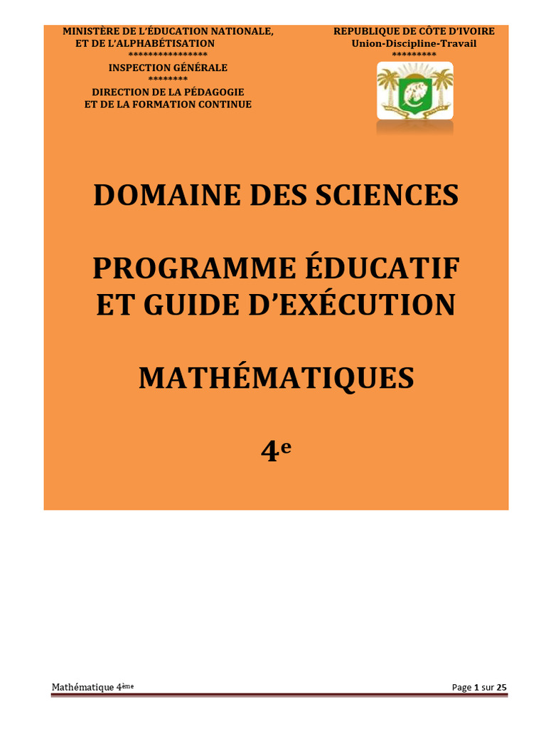 Prog Éduct Maths 4e CND 0923 | PDF