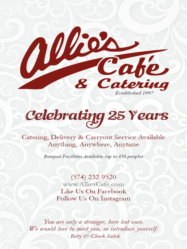 Allie's Cafe Menu and Catering Options | PDF | Hamburgers | Sausage