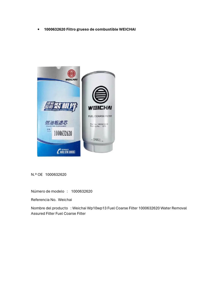Filtro Grueso de Combustible WEICHAI | PDF