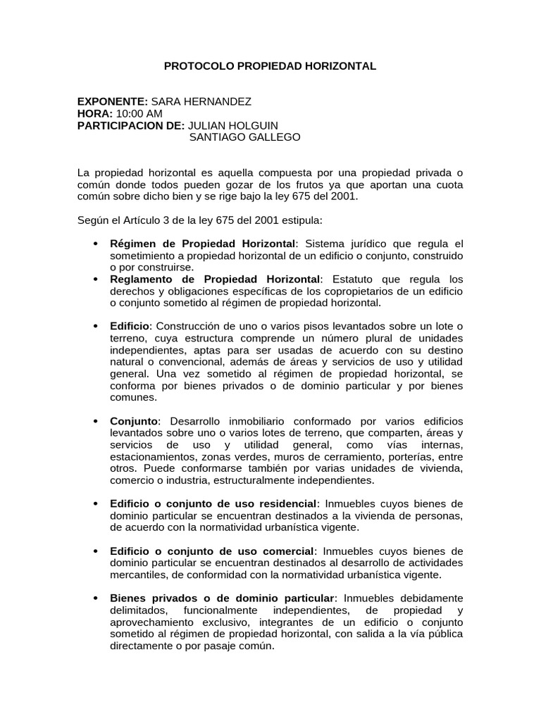 Protocolo Propiedad Horizontal | PDF