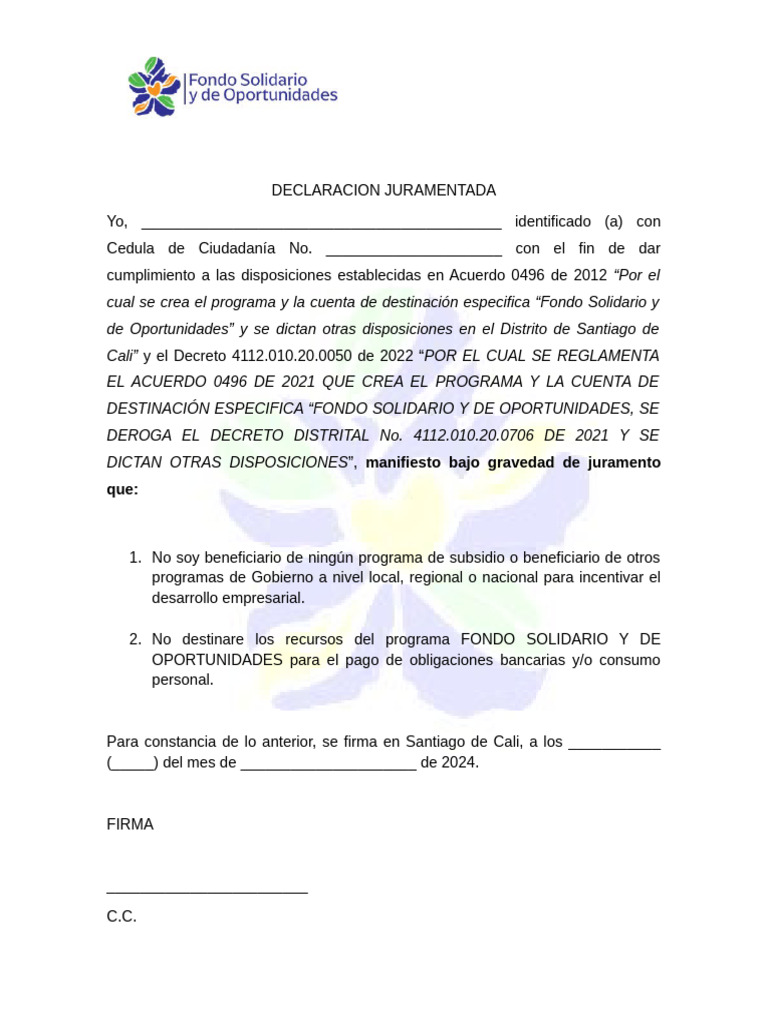Formato Declaración Juramentada | PDF