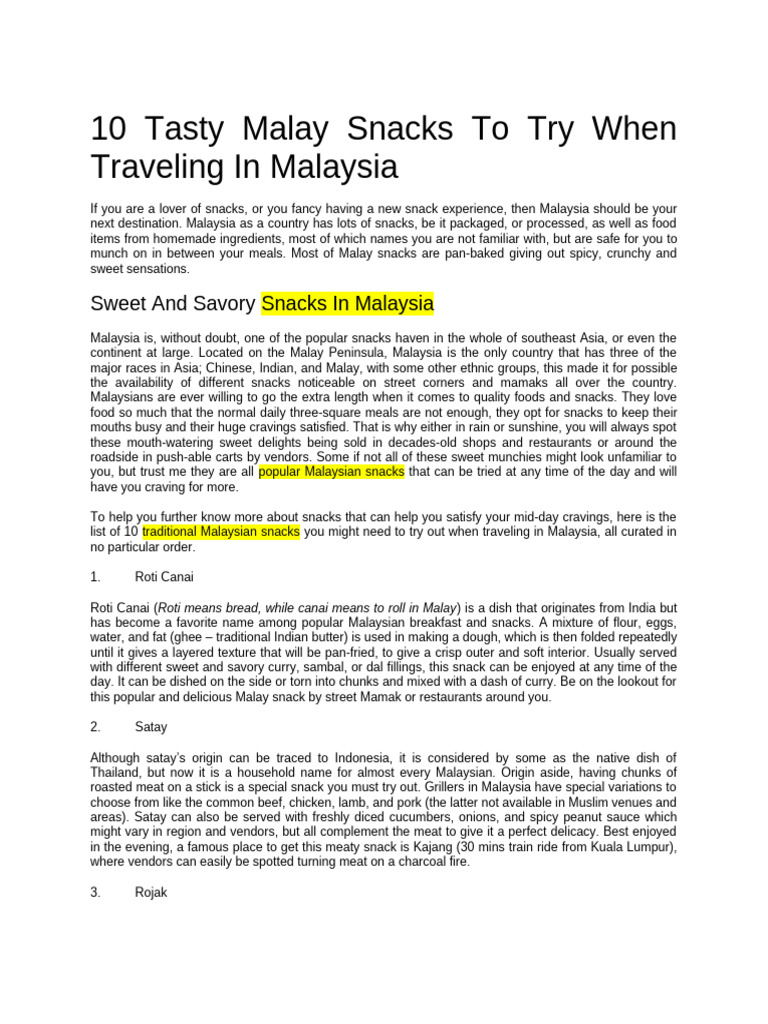 10 Tasty Malay Snacks To Try When Traveling In Malaysia | PDF