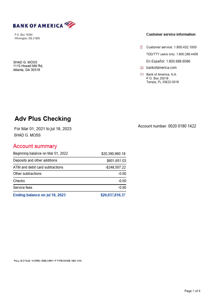 Adv Plus Checking: Account Summary | PDF