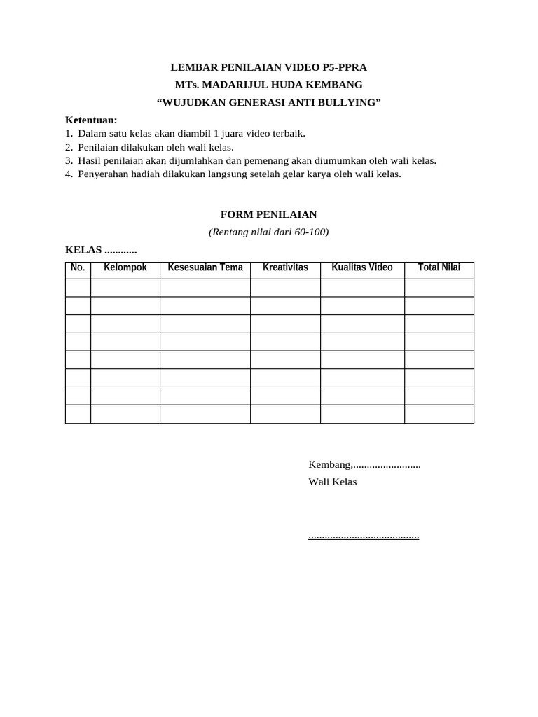 Lembar Penilaian Video p5ppra | PDF