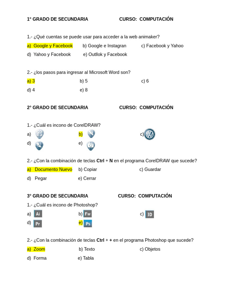 Paul Formato Preguntas Concurso-Computación - Secundaria | PDF