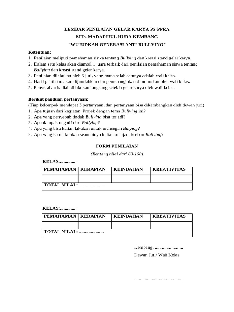 LEMBAR PENILAIAN GELAR KARYA P5 | PDF