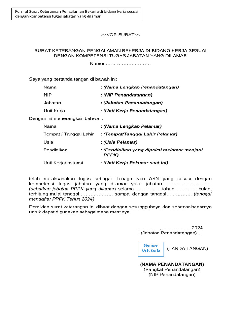 4 v2 Format Suket Keterangan Pengalaman Kerja Di Bidang Kerja Yang Sesuai Dengan Kompetensi ...