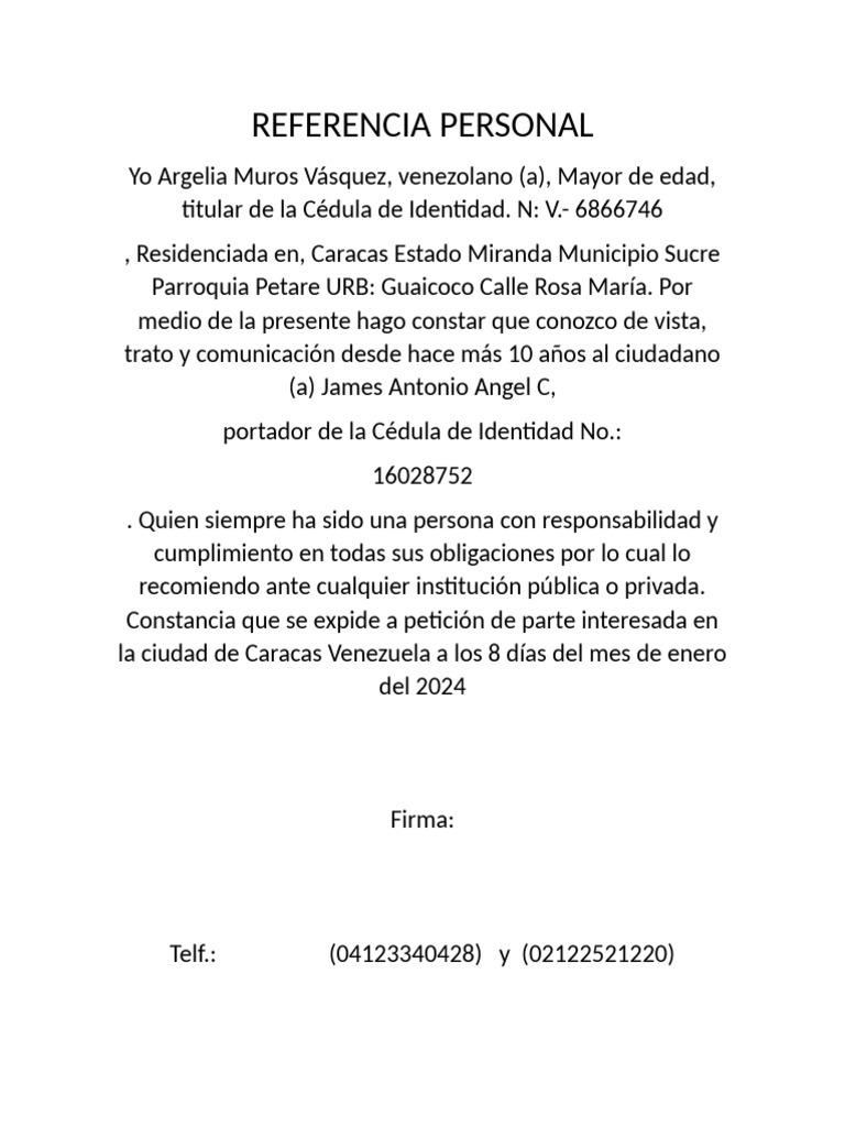 Referencia Personal Argelia | PDF