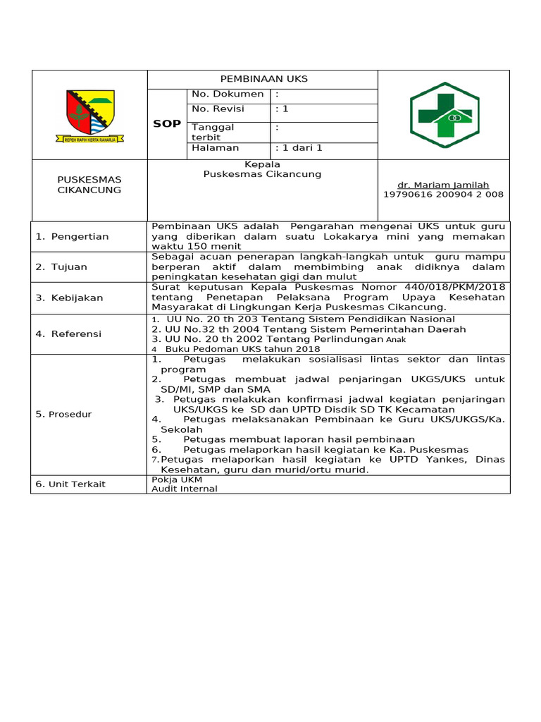 Sop Pembinaan Uks | PDF