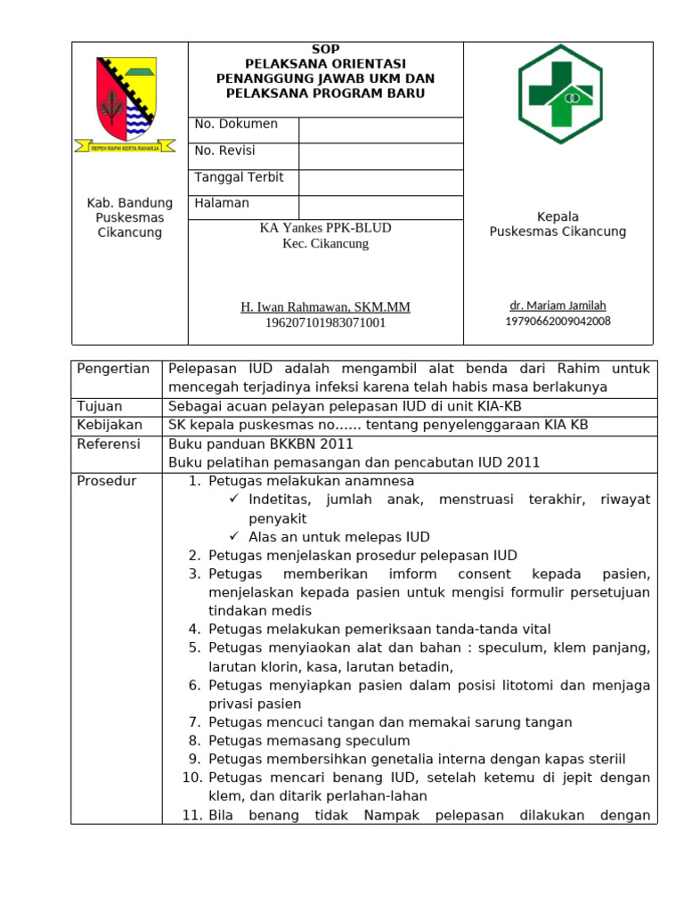 Sop Pelepasan Iud | PDF